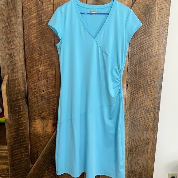 Athleta | Dresses | Athleta Stretch Nectar Blue Ruched Faux Wrap Dress ...